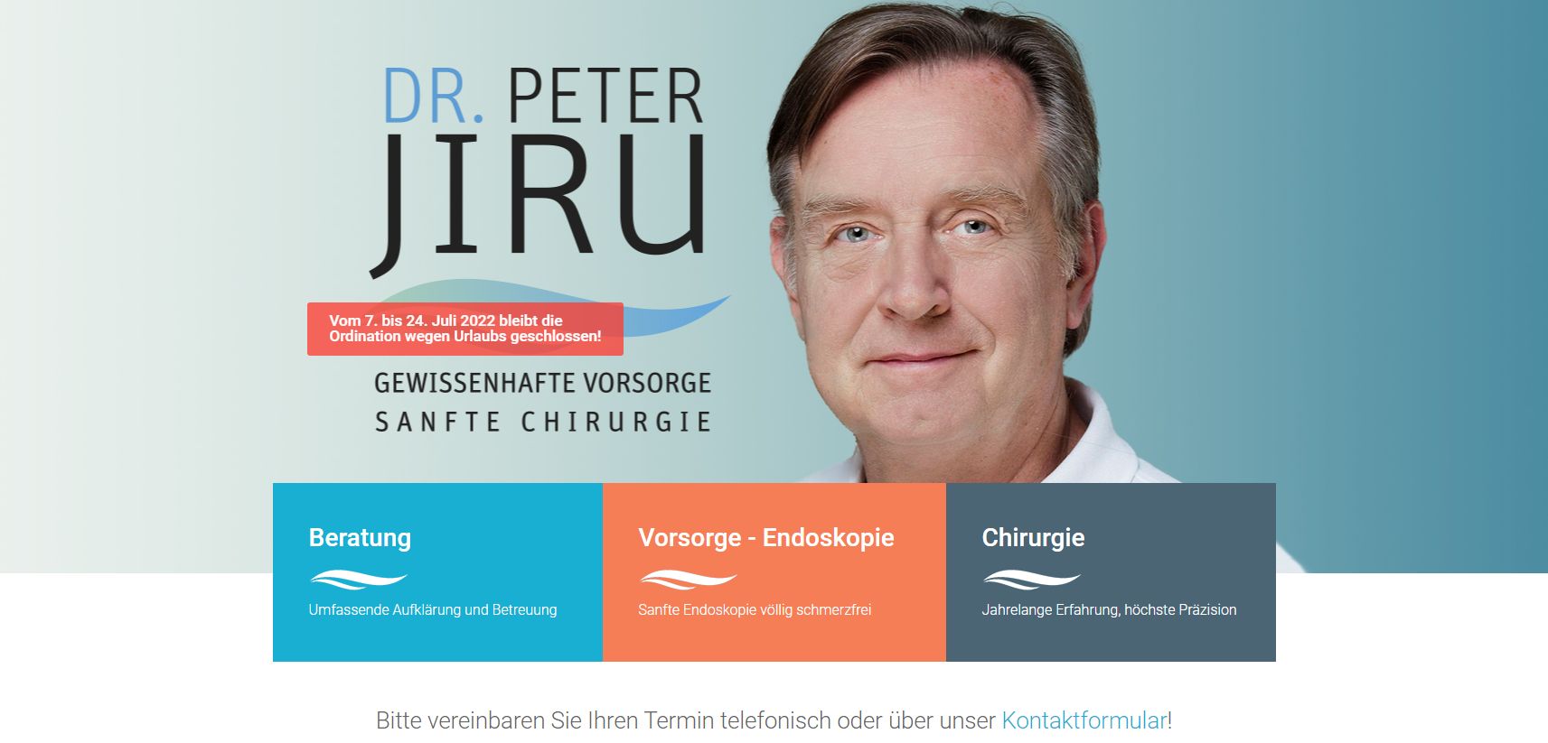 Kontaktformular abgeschickt - Primarius MR Dr. Peter Jiru